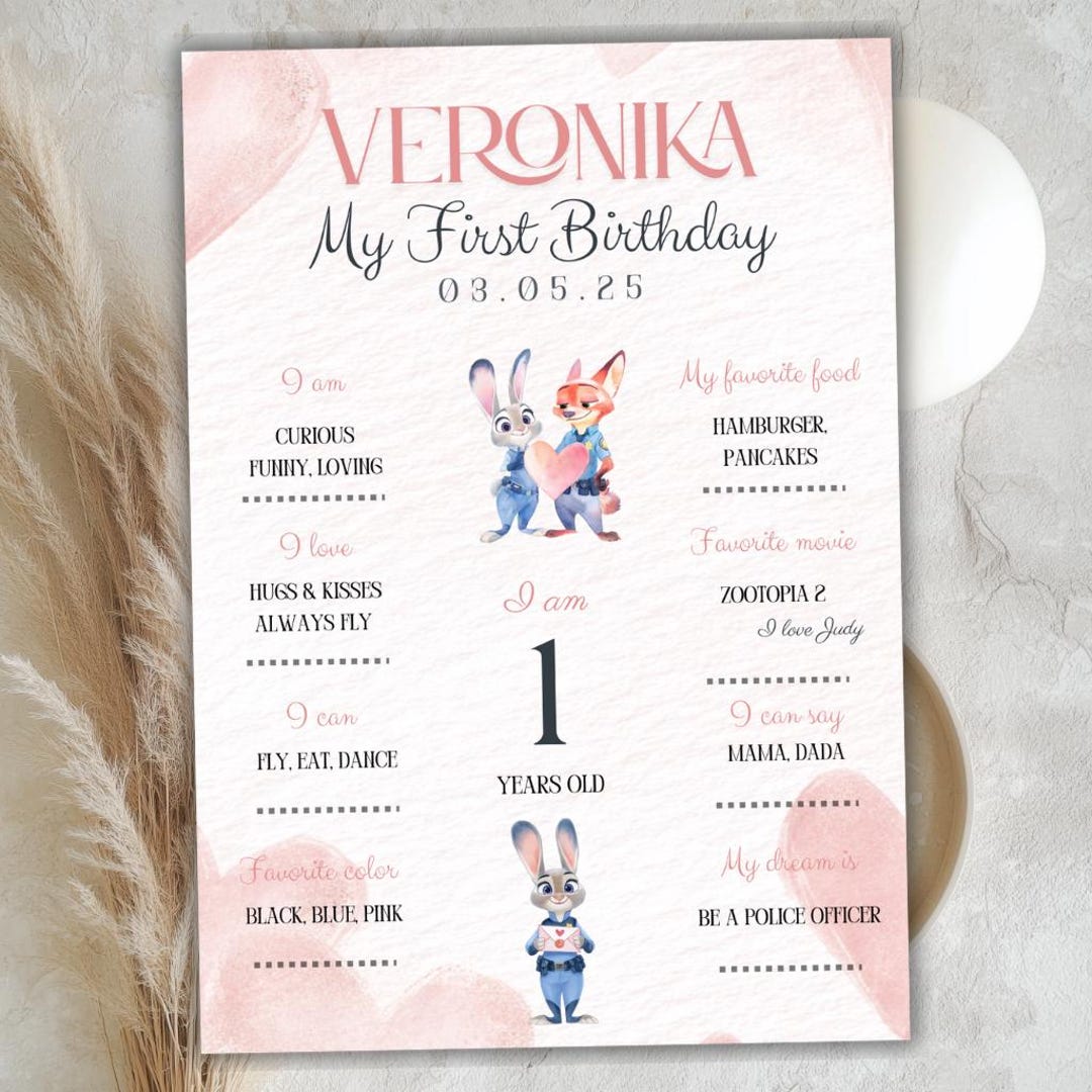 Zootopia Birthday Milestone Sign: Judy and Nick Party (canva Template ...