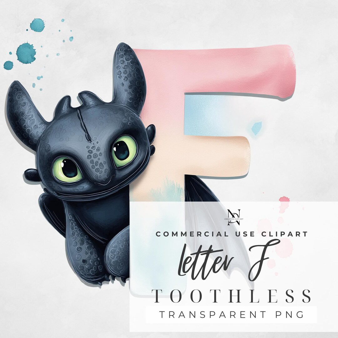 Watercolor Toothless Letter F Clipart: How to Train Your Dragon PNG ...
