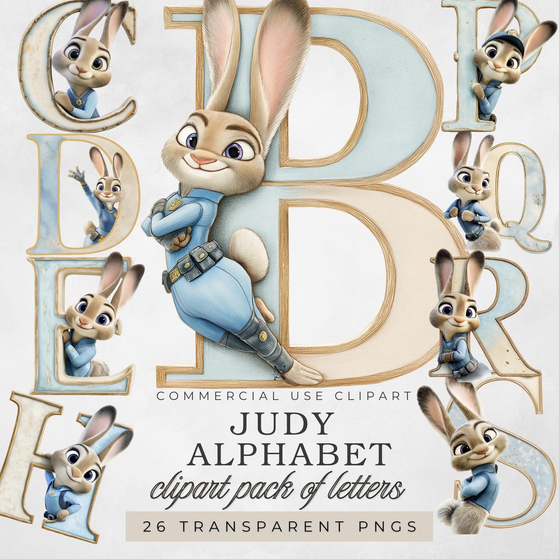 Judy Hopps Zootopia Alphabet Clipart: Watercolor Letters (digital ...
