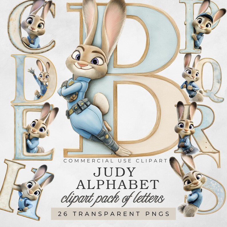 Judy Hopps Zootopia Alphabet Clipart: Watercolor Letters (digital ...