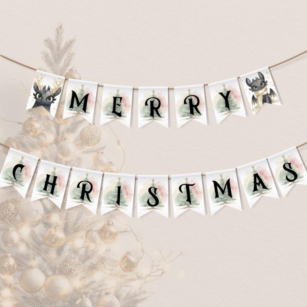 Merry Christmas Banner Toothless Holiday Party Bunting Printable ...