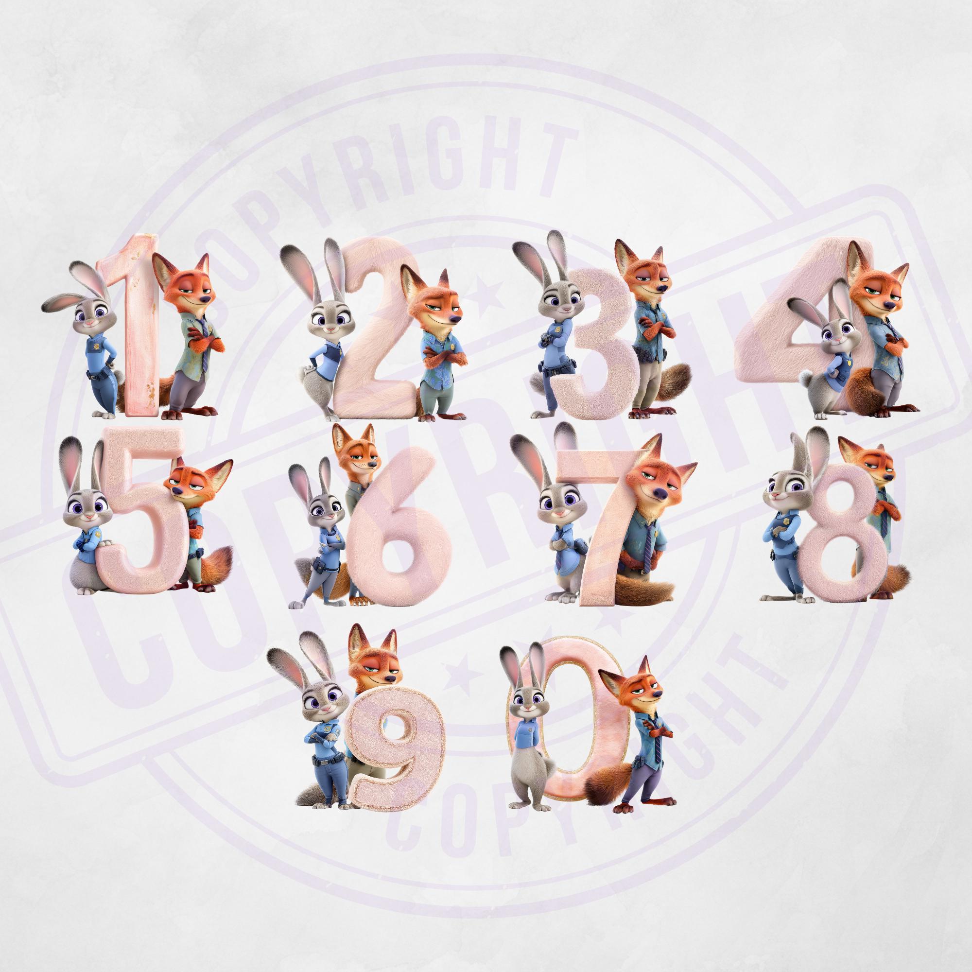 Judy Hopps Pastel Pink Numbers Clipart: Zootopia Watercolor PNG Set ...