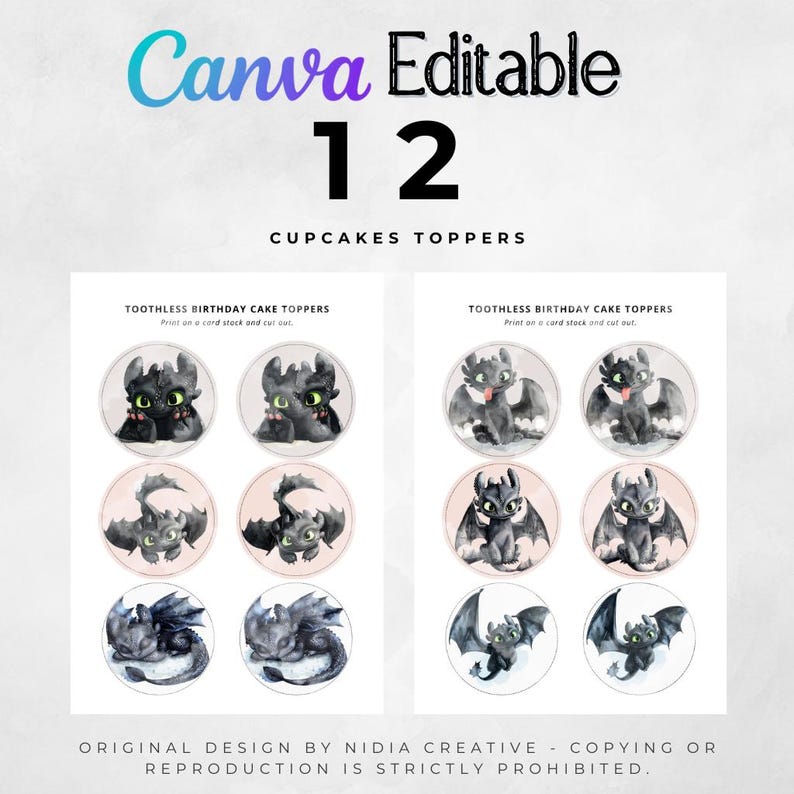 Toothless Cupcake Toppers: How to Train Your Dragon Birthday (digital ...