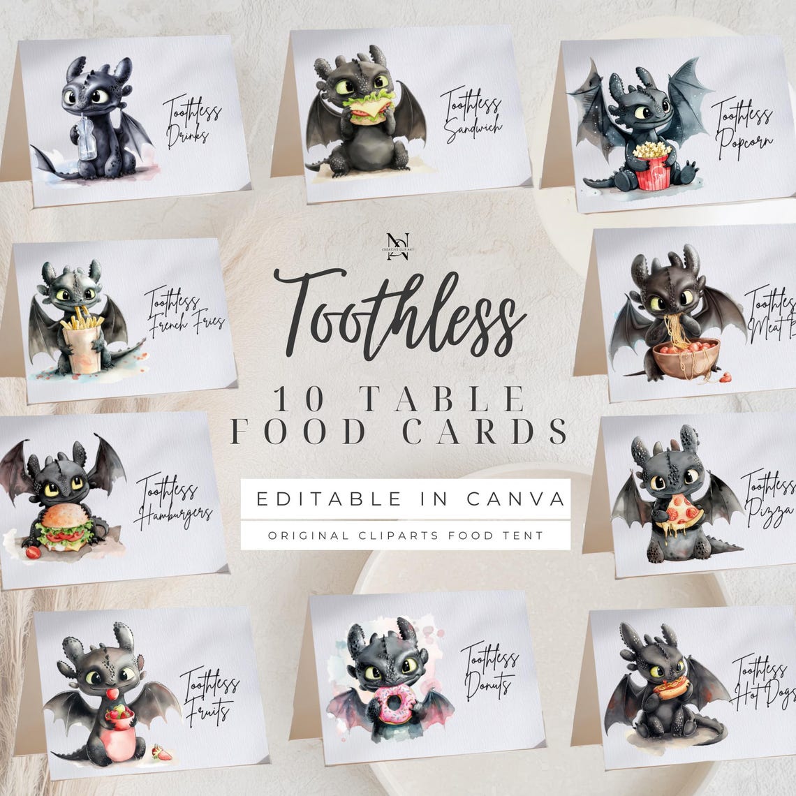 Toothless Party Food Tent Cards – How to Train Your Dragon (editable ...