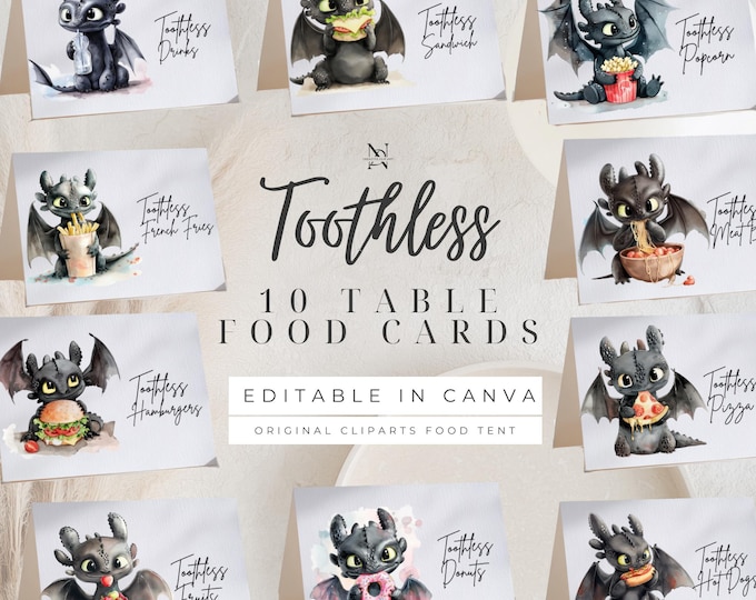 Toothless Party Food Tent Cards – How to Train Your Dragon (editable ...
