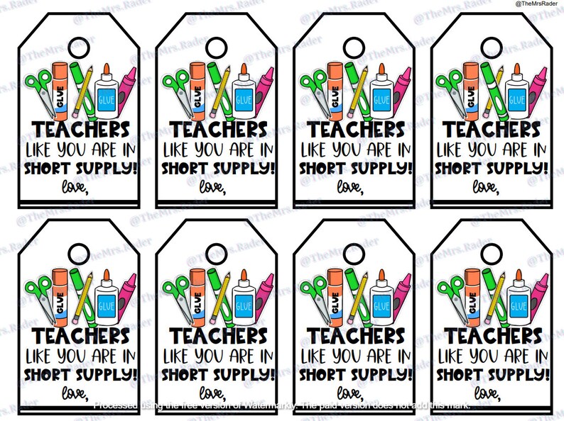 GIFT TAG- Teacher Appreciation - Teacher's Like You Are in Short Supply ...