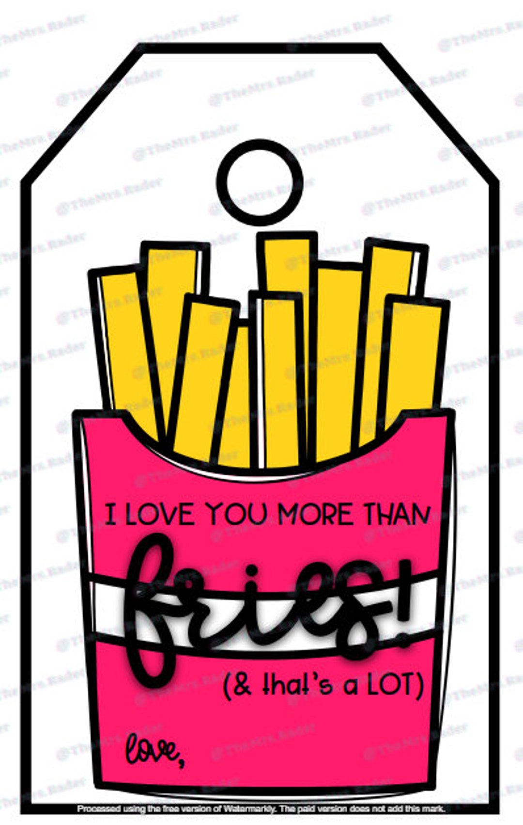GIFT TAG Teacher Appreciation I Love You More Than Fries - Etsy