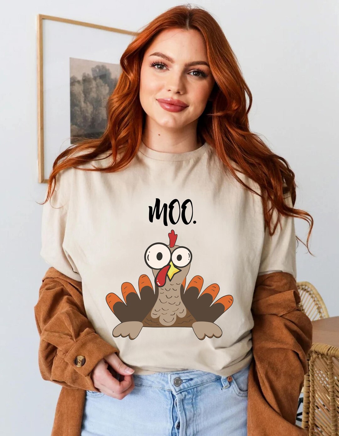 Funny Turkey Moo Shirt, Thanksgiving Dinner for Women and Men Tshirt ...