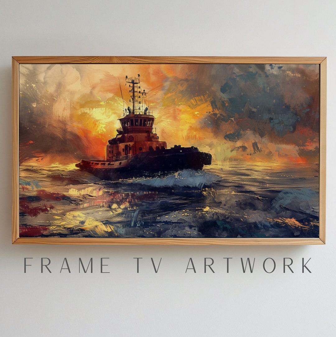 Tug Boat Painting Frame TV Art, Samsung Frame Tv Art, Curated Frame Tv ...