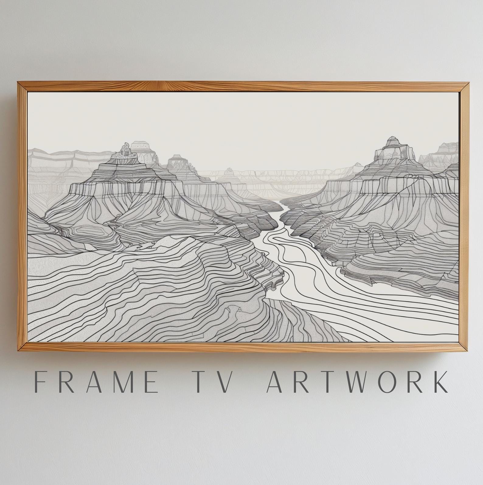 Canyon Line Drawing TV Art, Masculine Frame Tv Art, Samsung Frame Tv ...