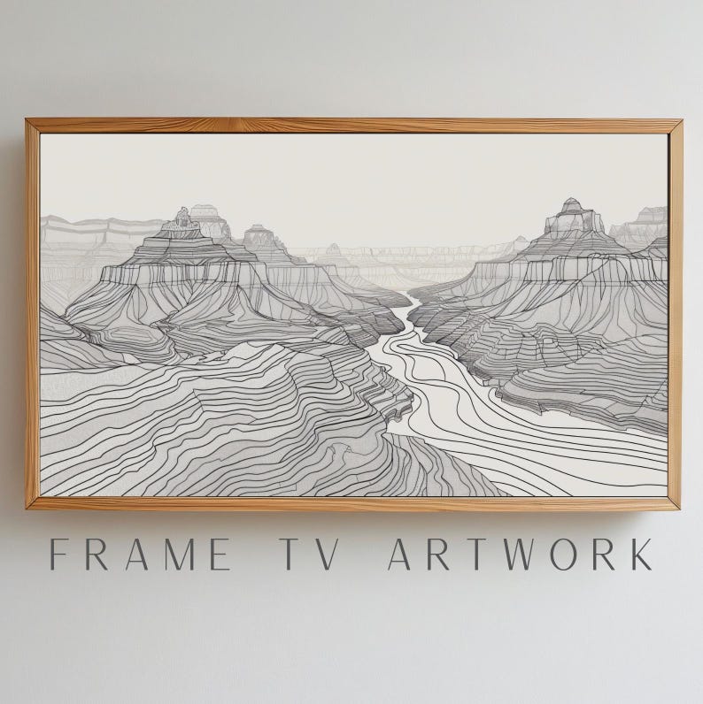 Canyon Line Drawing TV Art, Masculine Frame Tv Art, Samsung Frame Tv ...