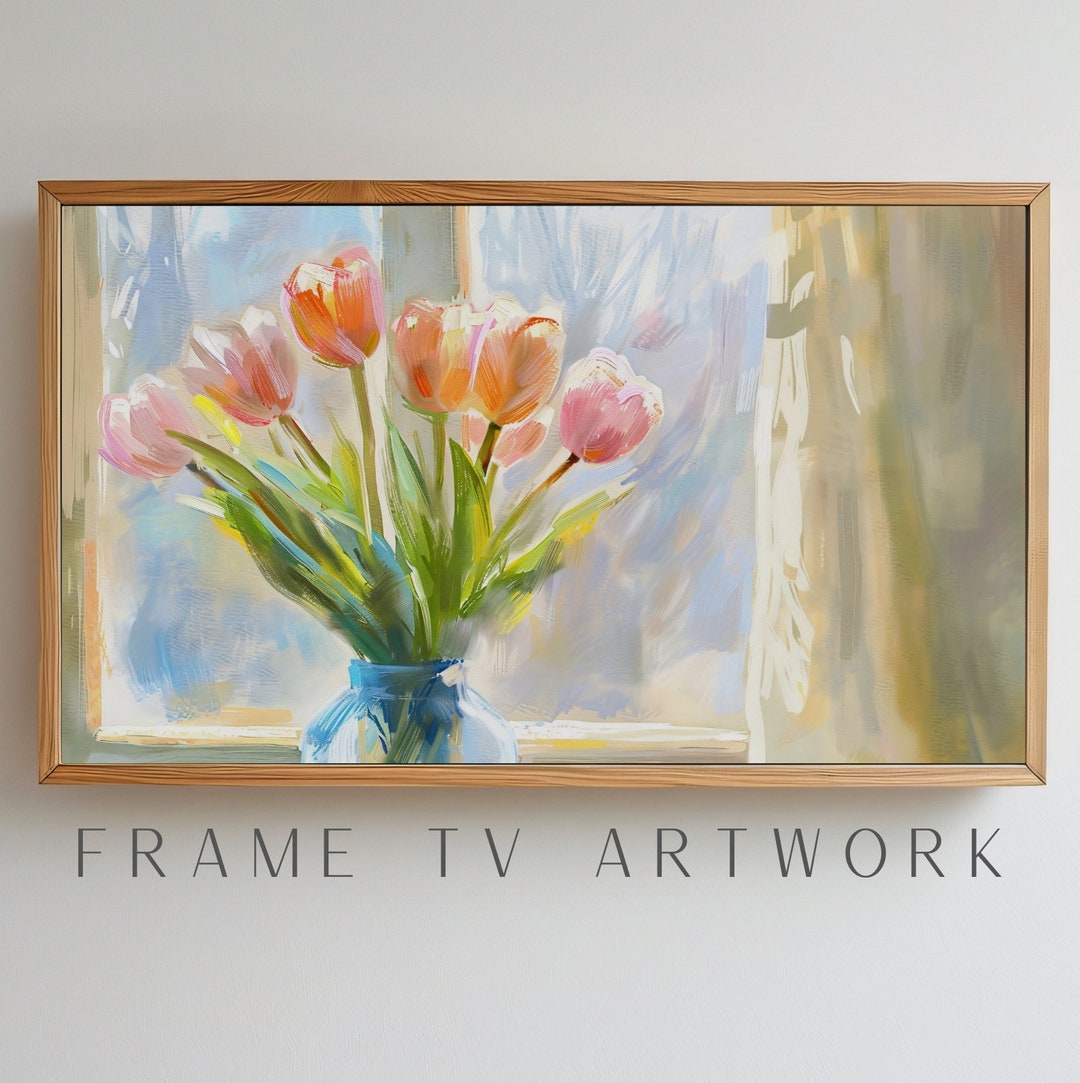 Tulips Window Frame TV Art, Samsung Frame Tv Art, Eclectic Frame Tv ...