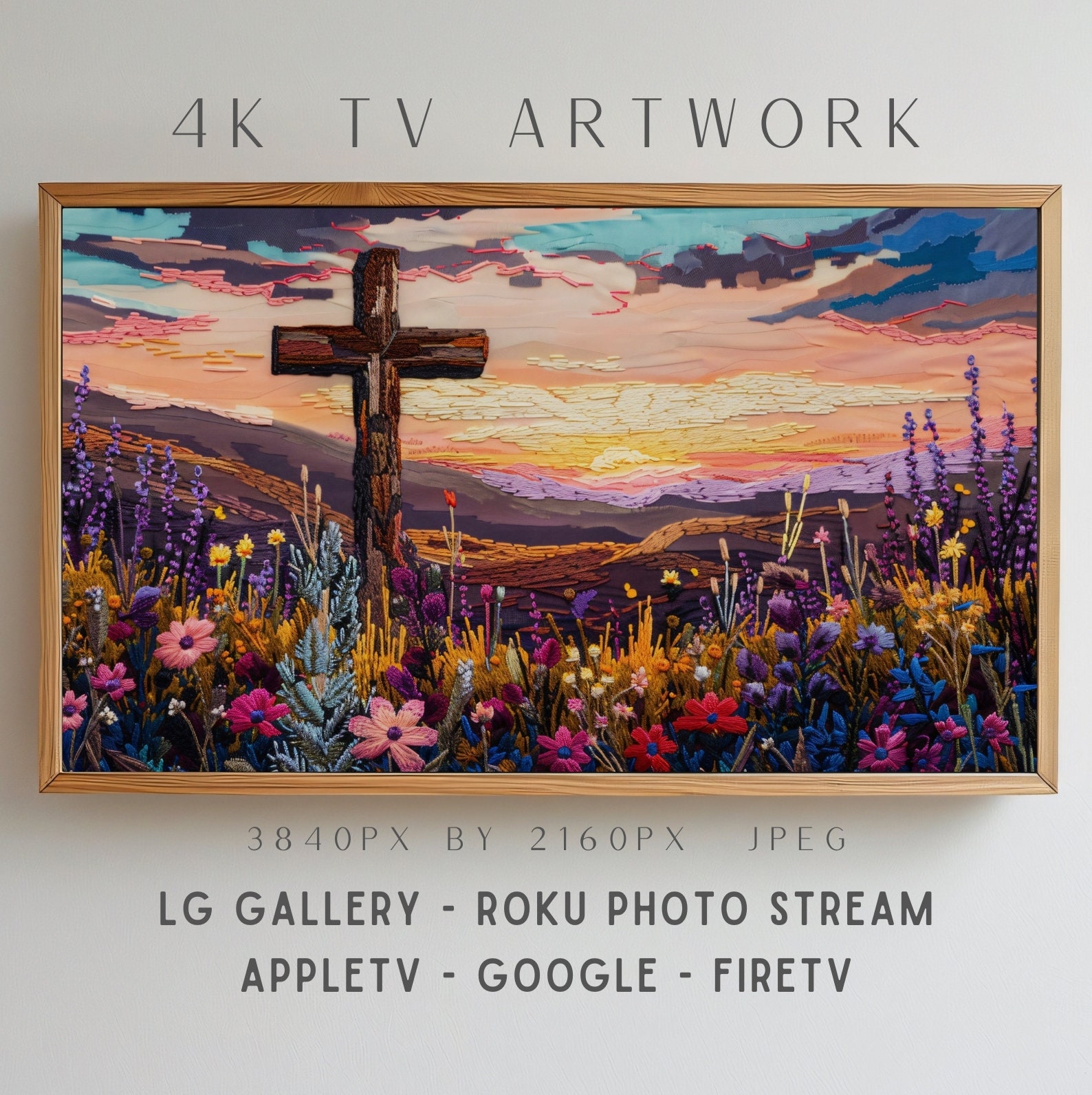 Embroidered Cross Easter TV Art, 9, Lg Tv Frame Art, Lg Tv Art, Lg ...