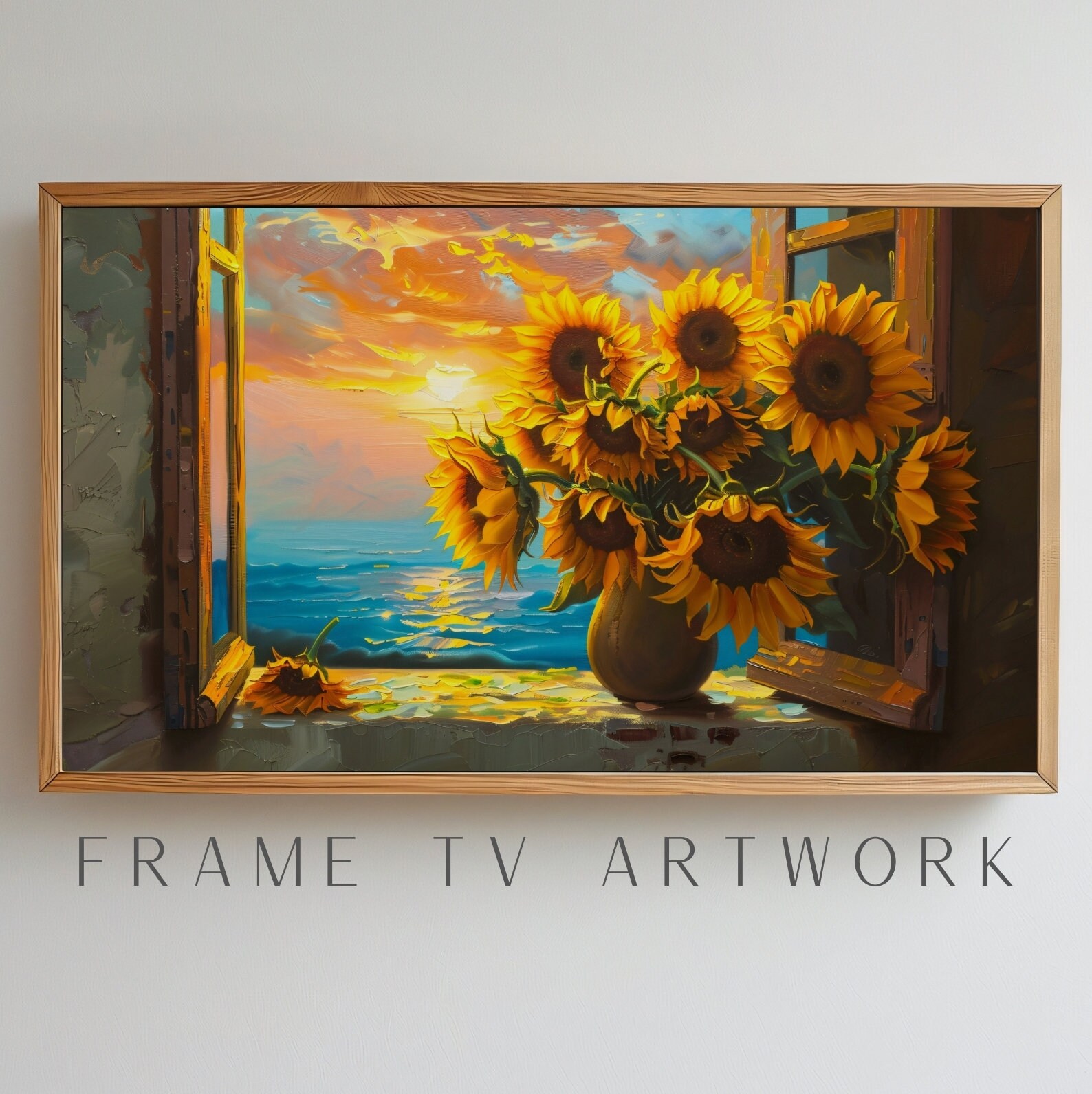 Sunflowers Window Frame TV Art, Samsung Frame Tv Art, Eclectic Frame Tv ...