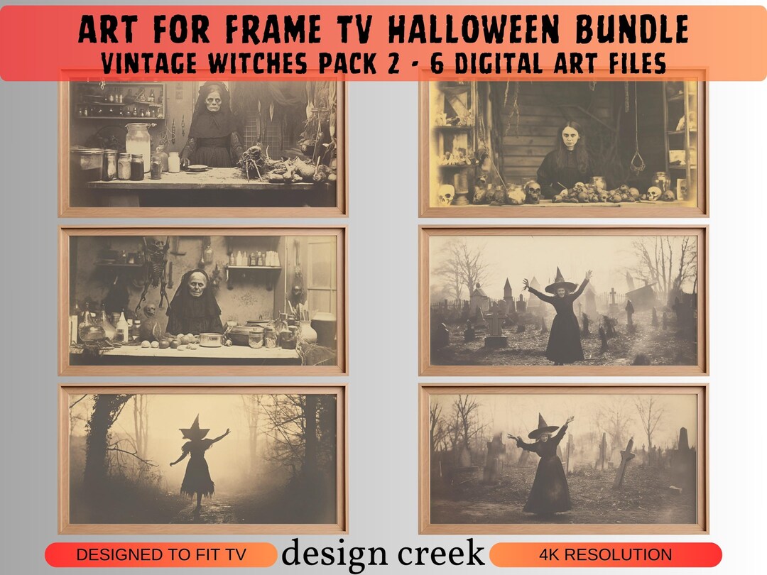 Frame TV Vintage Witches Halloween 6 Pack, Witch Frame Tv Art ...