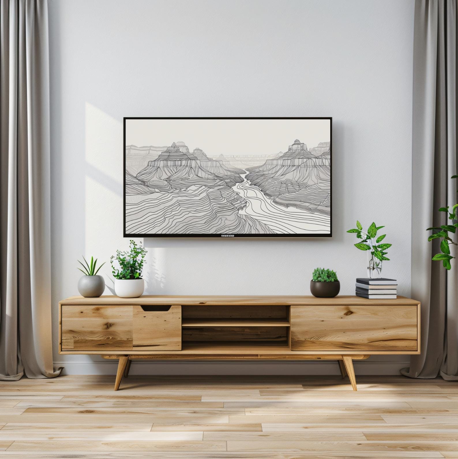 Canyon Line Drawing TV Art, Masculine Frame Tv Art, Samsung Frame Tv ...
