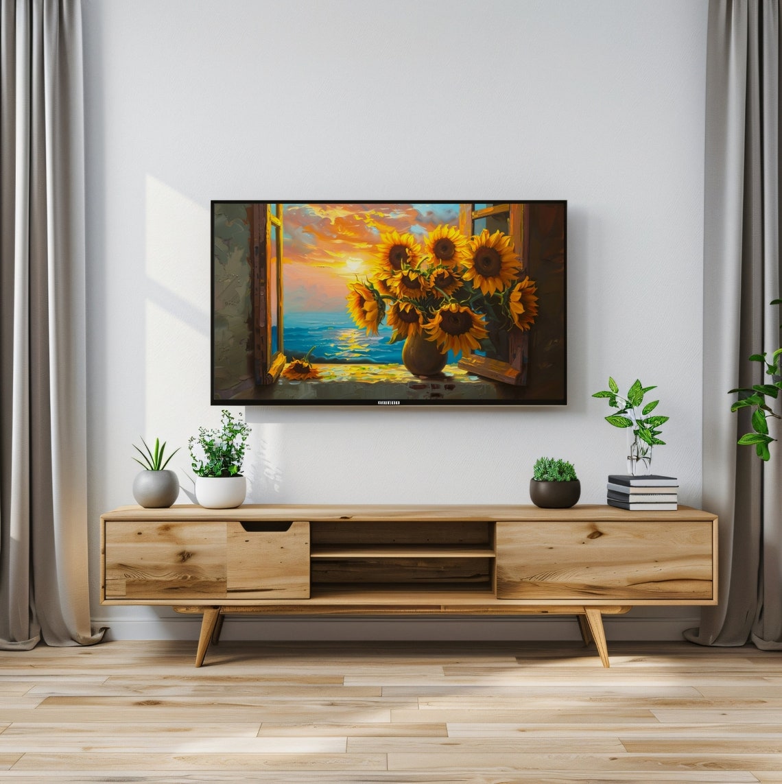 Sunflowers Window Frame TV Art, Samsung Frame Tv Art, Eclectic Frame Tv ...