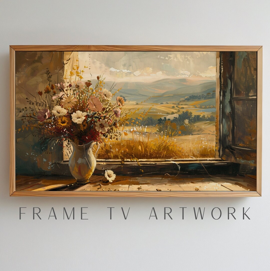 Flowers in Window Frame TV Art, Samsung Frame Tv Art, Eclectic Frame Tv ...