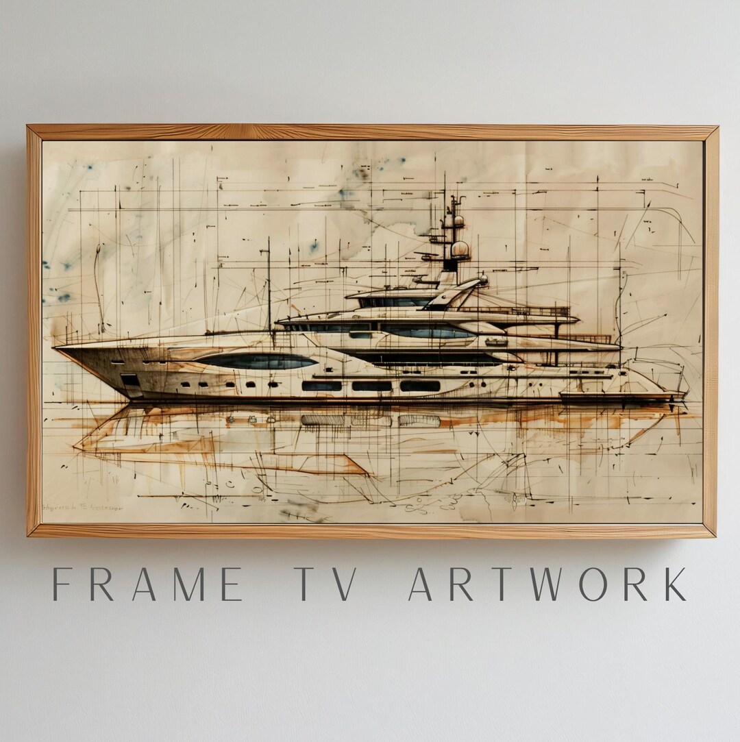 Yacht Design Blueprint Frame TV Art, Masculine Frame Tv Art, Coastal ...