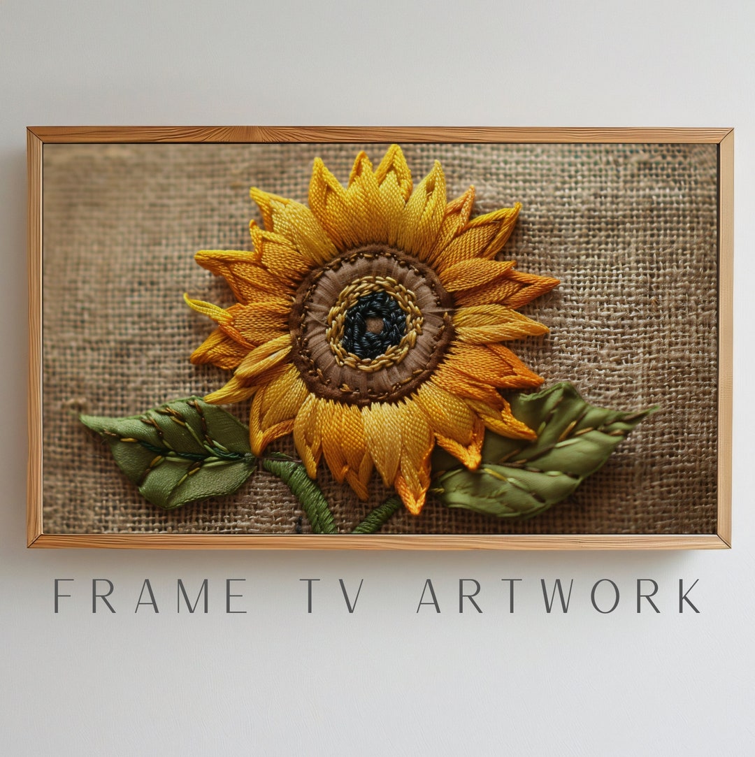Embroidered Sunflower TV Art, Boho Frame Tv Art, Samsung Frame Tv Art ...