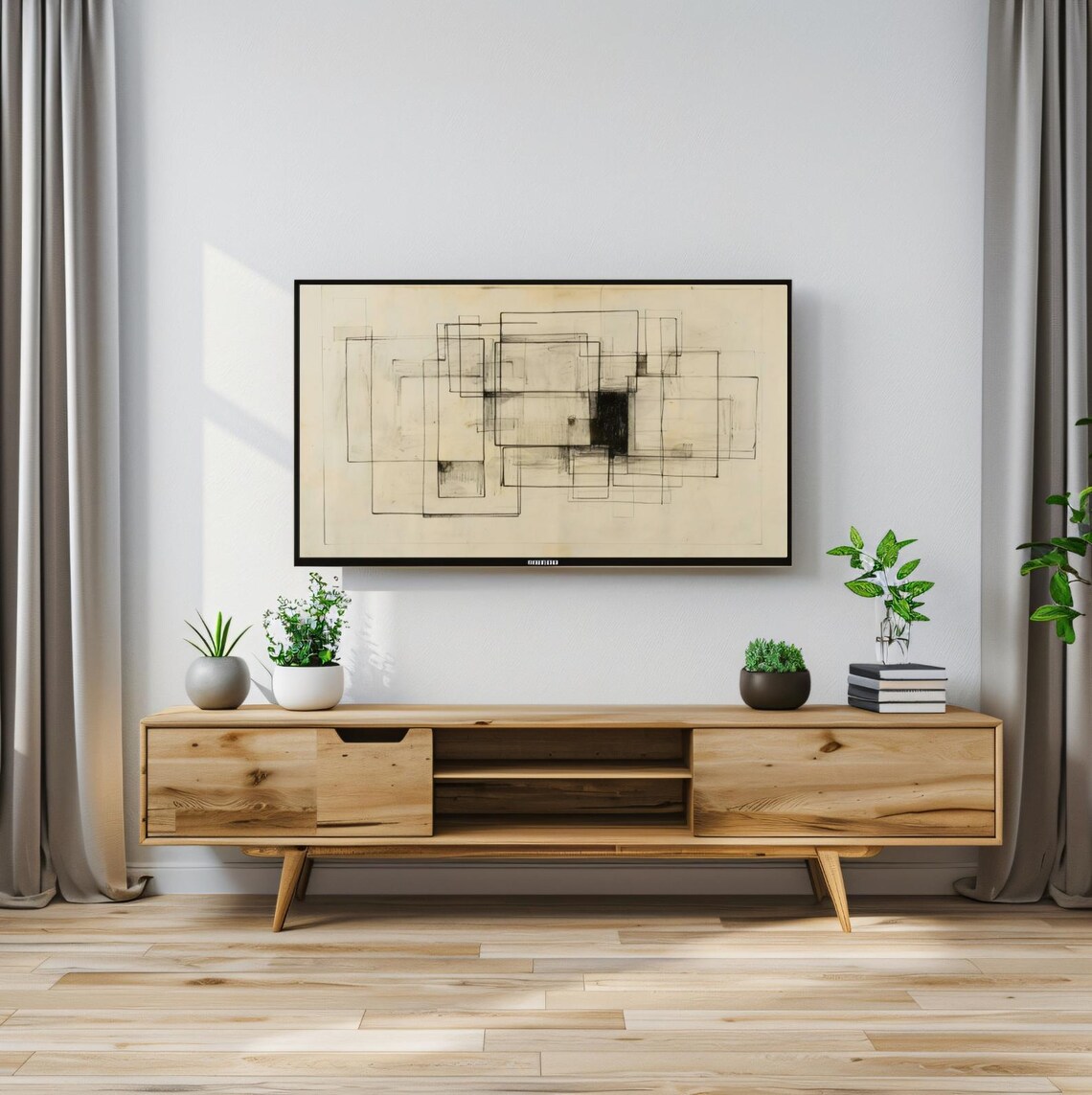 Vintage Sketch TV Art, Mid Century Frame Tv, Masculine Frame Tv Art ...