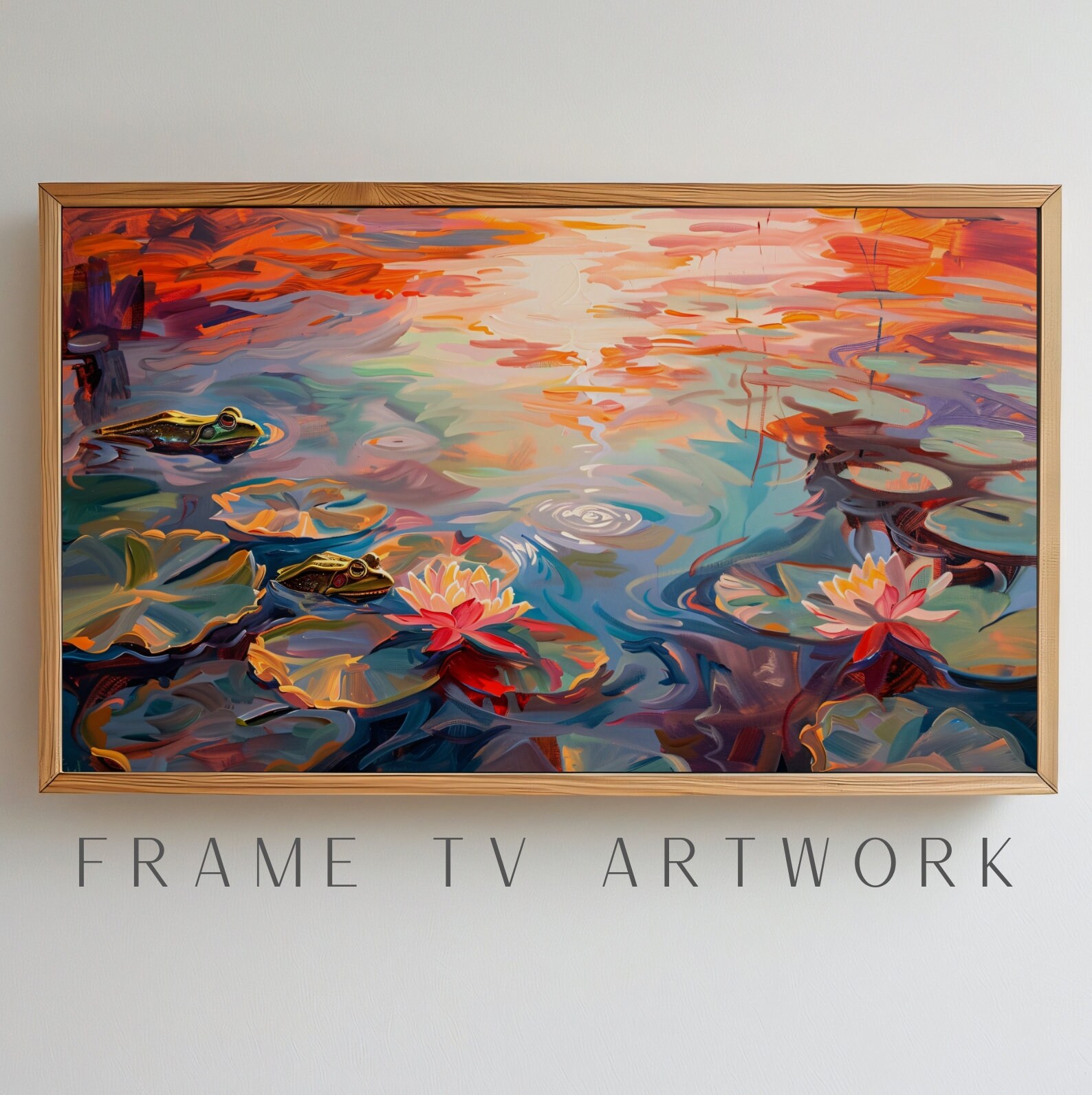 Lilly Pad Pond Frogs Painting TV Art, Samsung Frame Tv Art, 4k Frame Tv ...