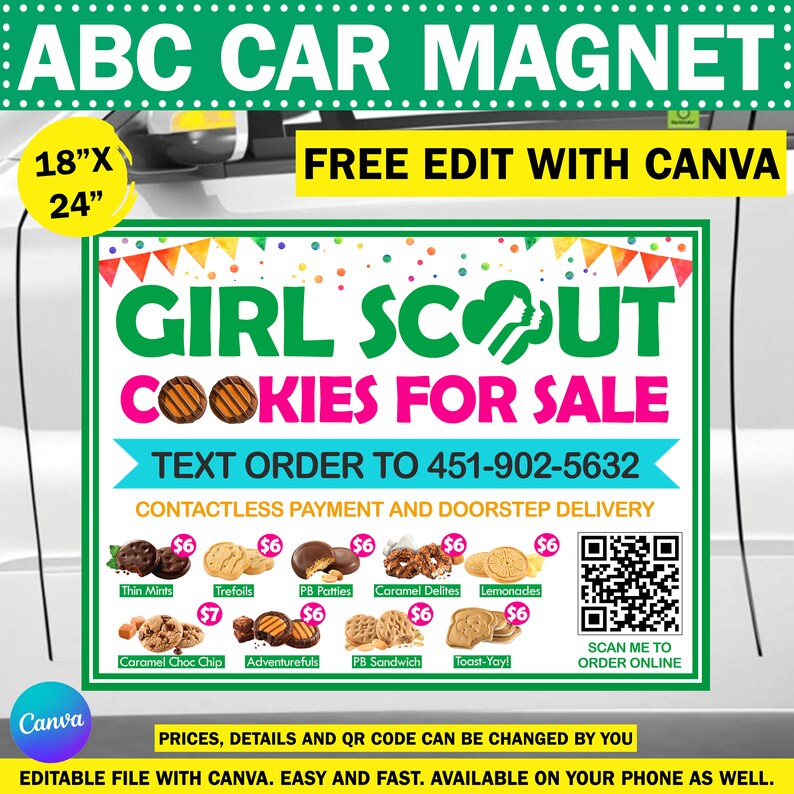 2024 ABC Girl Scout Car Magnet With QR Code 18x24 Cookie Menu DIY Sale ...