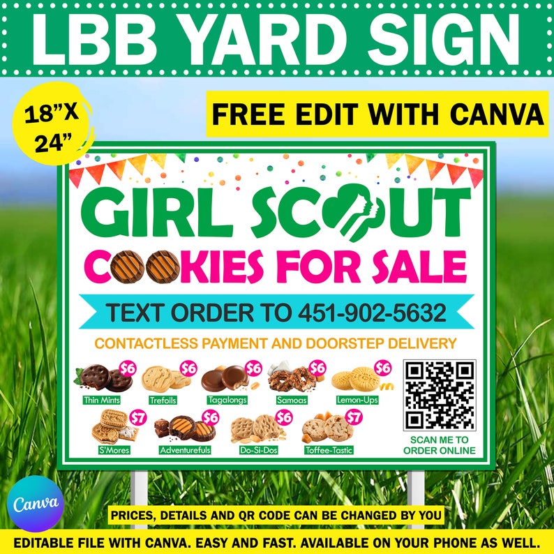 Lbb Girl Scout Cookie Printable Bundle Door Hanger Menu Yard Sign Order