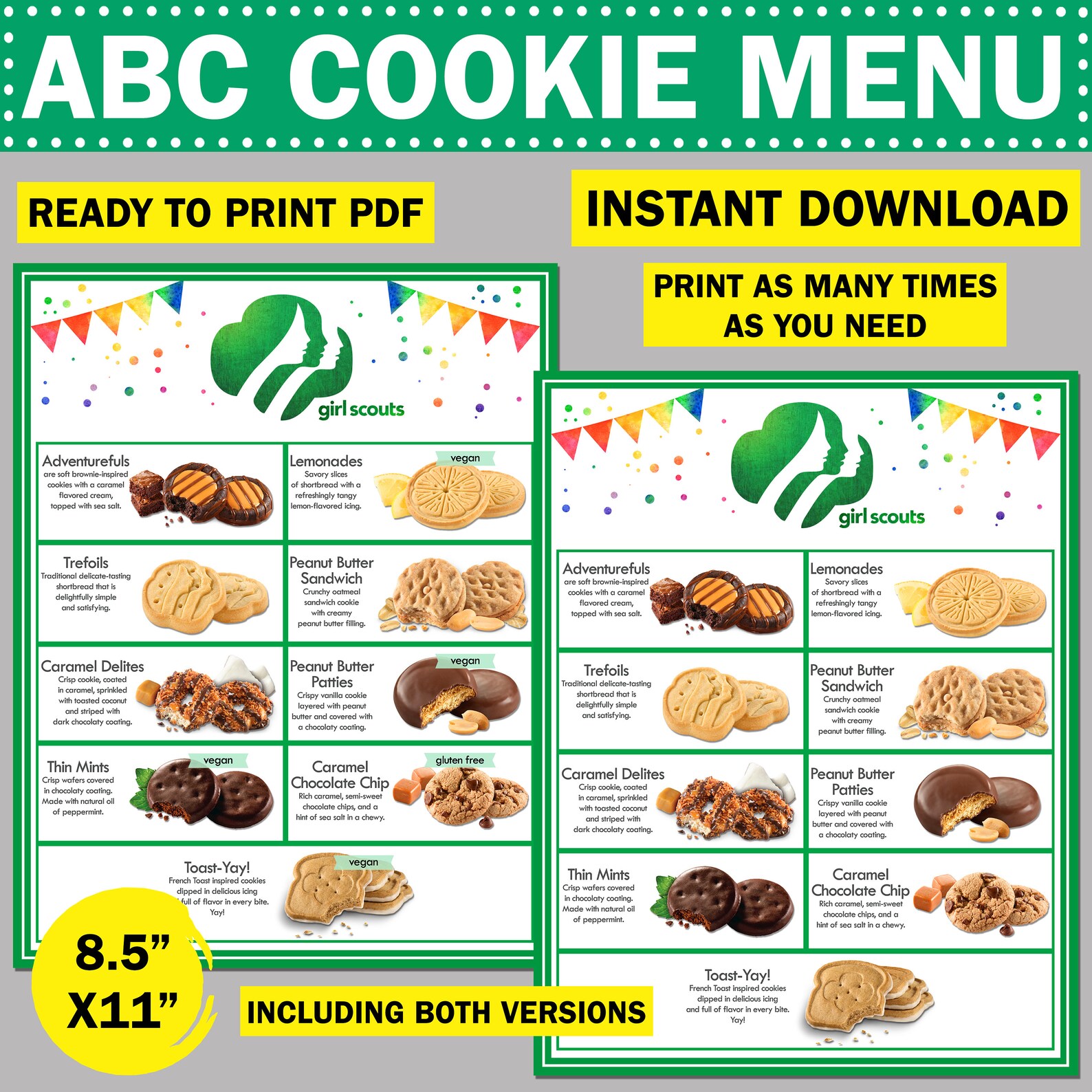 2024 ABC Girl Scout Cookie Menu Cookie Marketing Flyer Printable Cookie ...