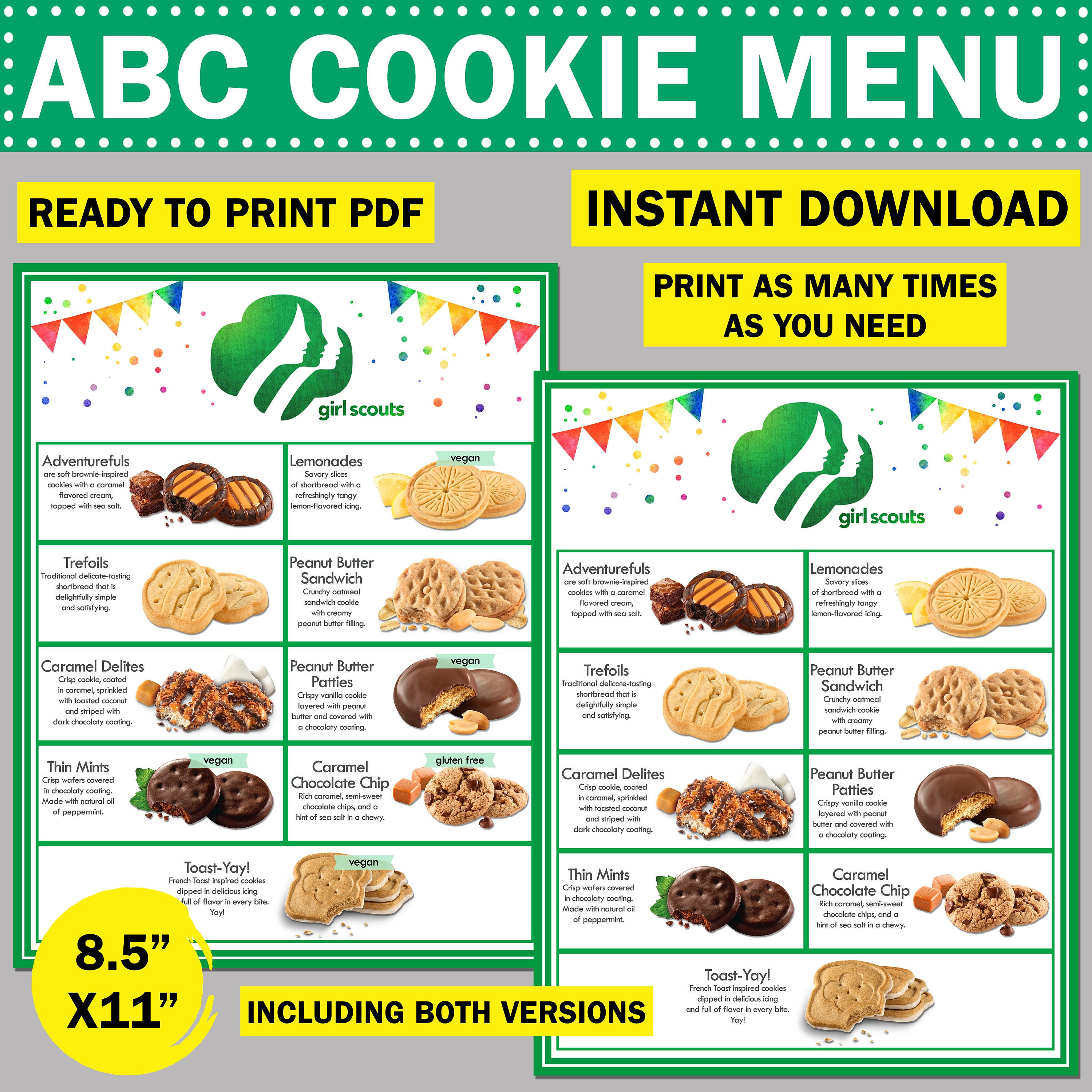 2024 ABC Girl Scout Cookie Menu Cookie Marketing Flyer Printable Cookie ...
