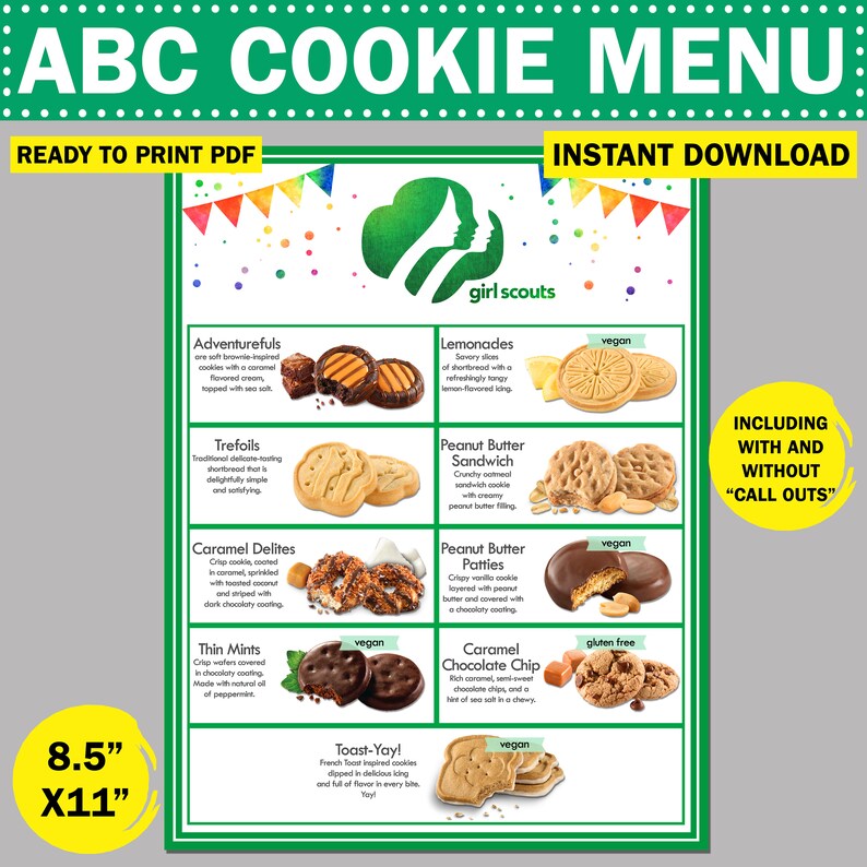 2024 ABC Girl Scout Cookie Menu Cookie Marketing Flyer Printable Cookie ...