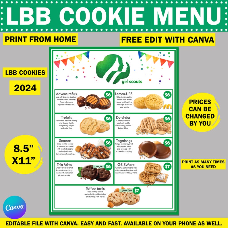 2024 LBB Girl Scout Cookie Menu Cookie Marketing Flyer Printable Cookie ...