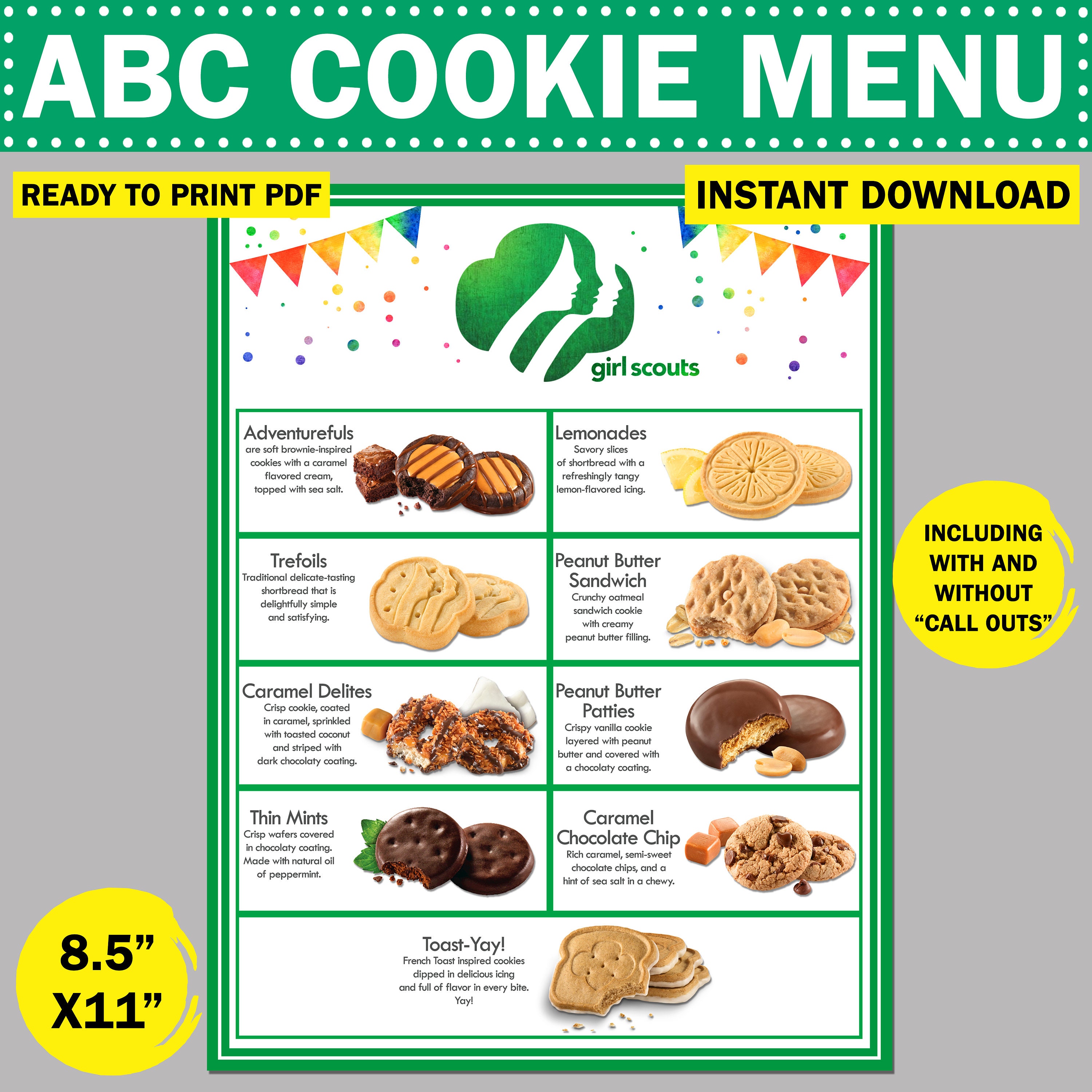 2024 ABC Girl Scout Cookie Menu Cookie Marketing Flyer Printable Cookie ...