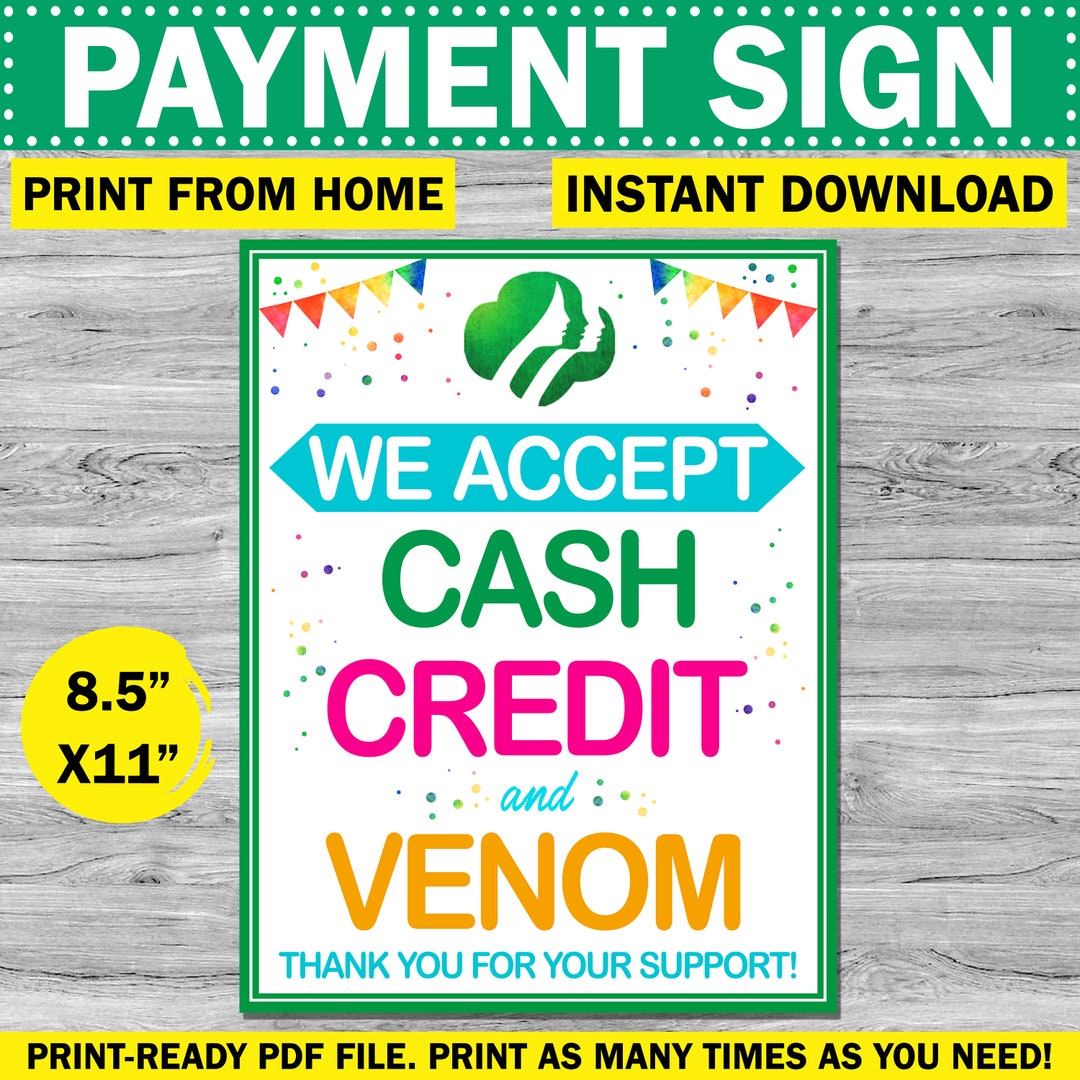 Girl Scout Cookie Booth Payment Accepted Sign Instant Digital Download ...