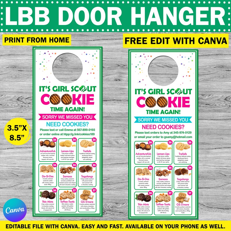 2024 LBB Girl Scout Door Hanger Price List Cookie Menu DIY Printable ...