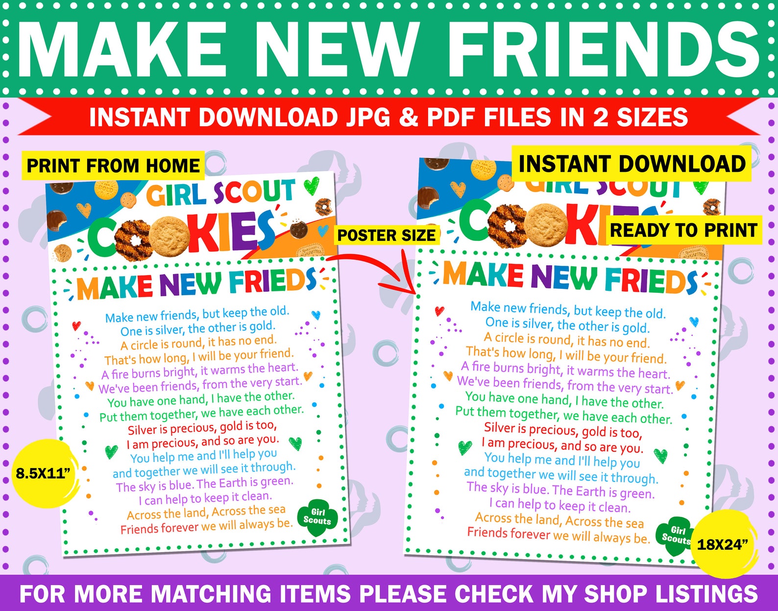 Girl Scout Make New Friends Poster for Troop Song Lyric Sign - Etsy