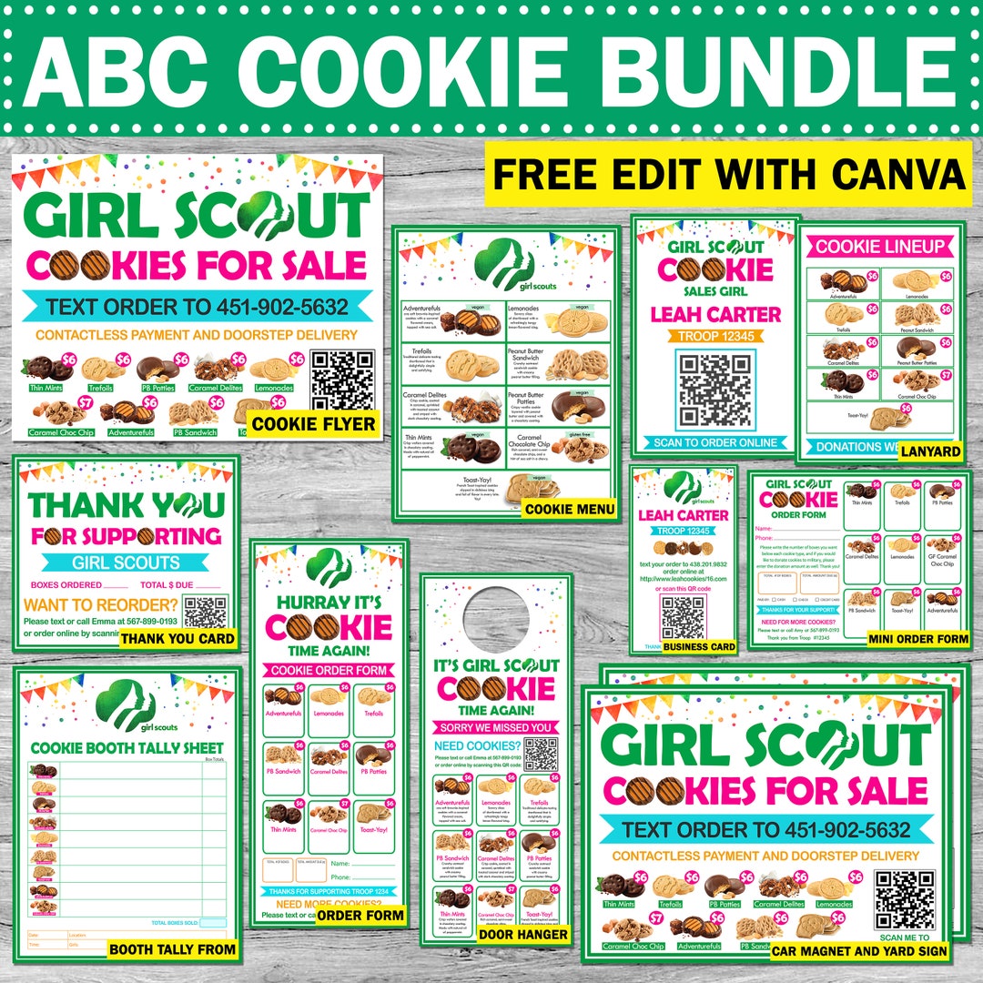 ABC Girl Scout Cookie Printable Bundle Door Hanger Menu Yard Sign Order ...
