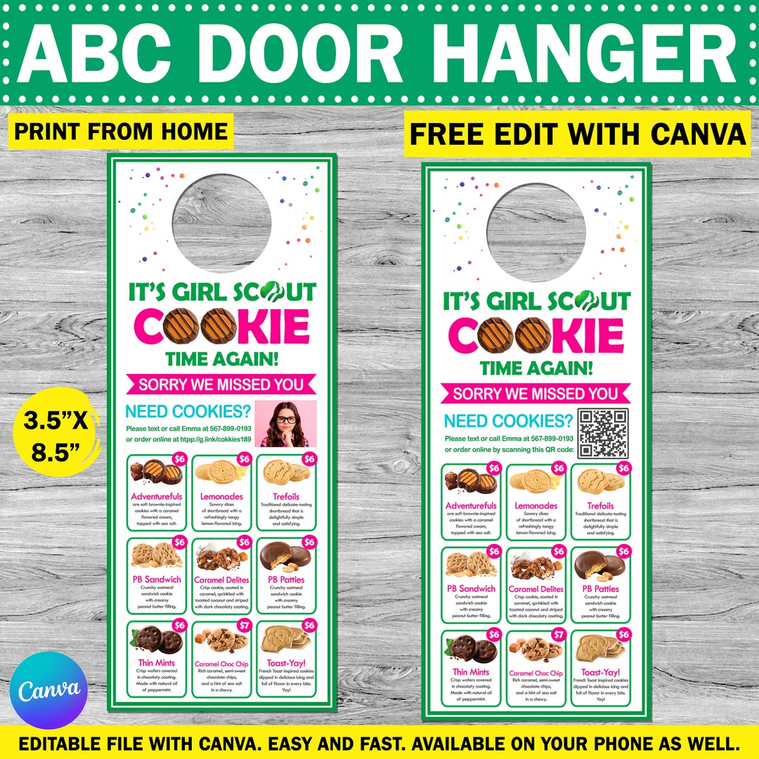 2024 ABC Girl Scout Door Hanger Price List Menu With QR Code, Photo ...