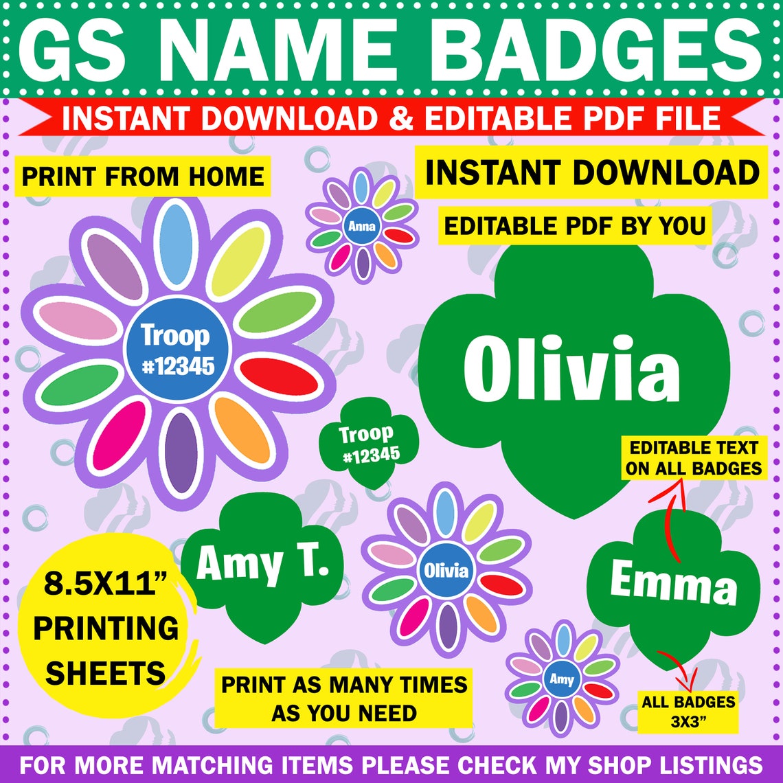 Girls Scout Name Tag Activity Log Printable Trefoil Template Troop ...