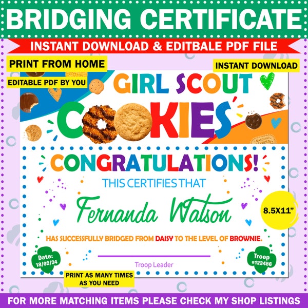 Girl Scout Bridging Certificate - Etsy