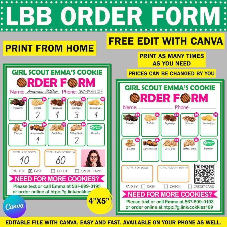 LBB Girl Scout Order Form Editable Price List 2024 Cookie Menu ...