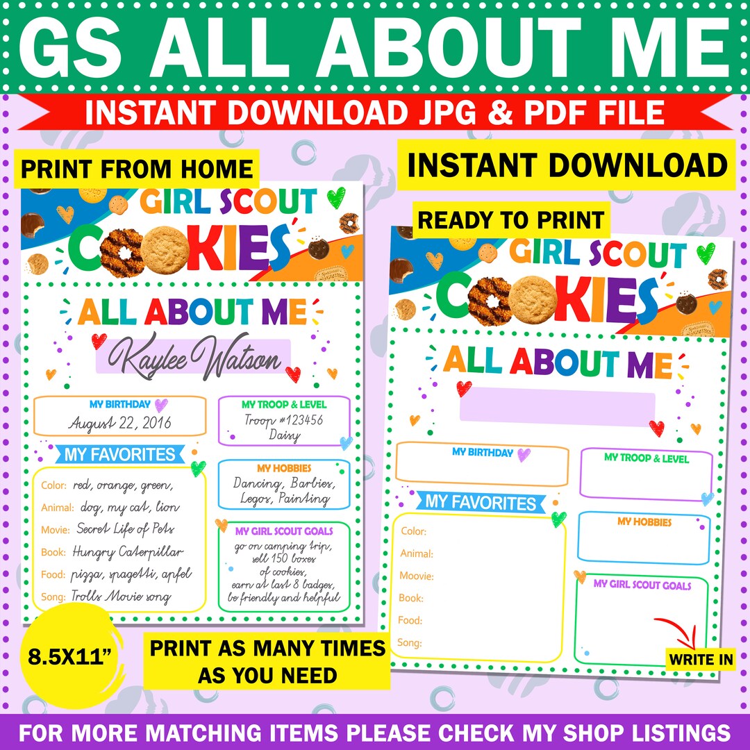 Girls Scout All About Me Activity Troop Meeting Worksheet - Etsy