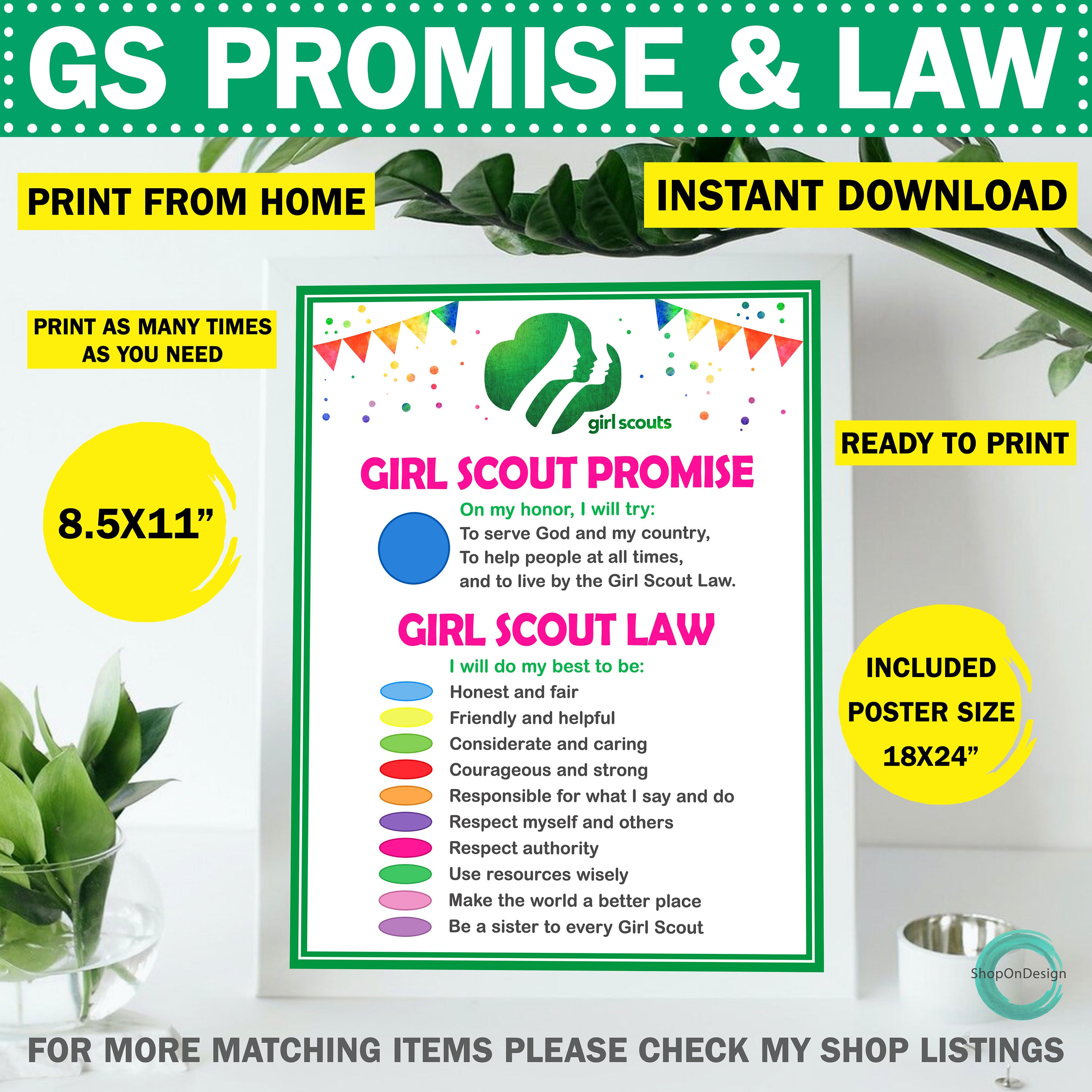 Girl Scout Promise and Law Poster for Troop Digital Wall Art - Etsy