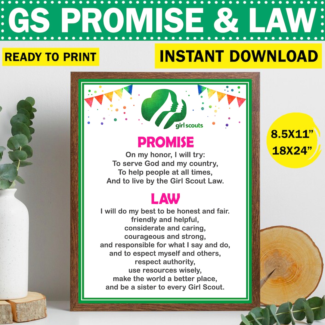 Girl Scout Promise and Law Poster for Troop Digital Wall Art PDF ...