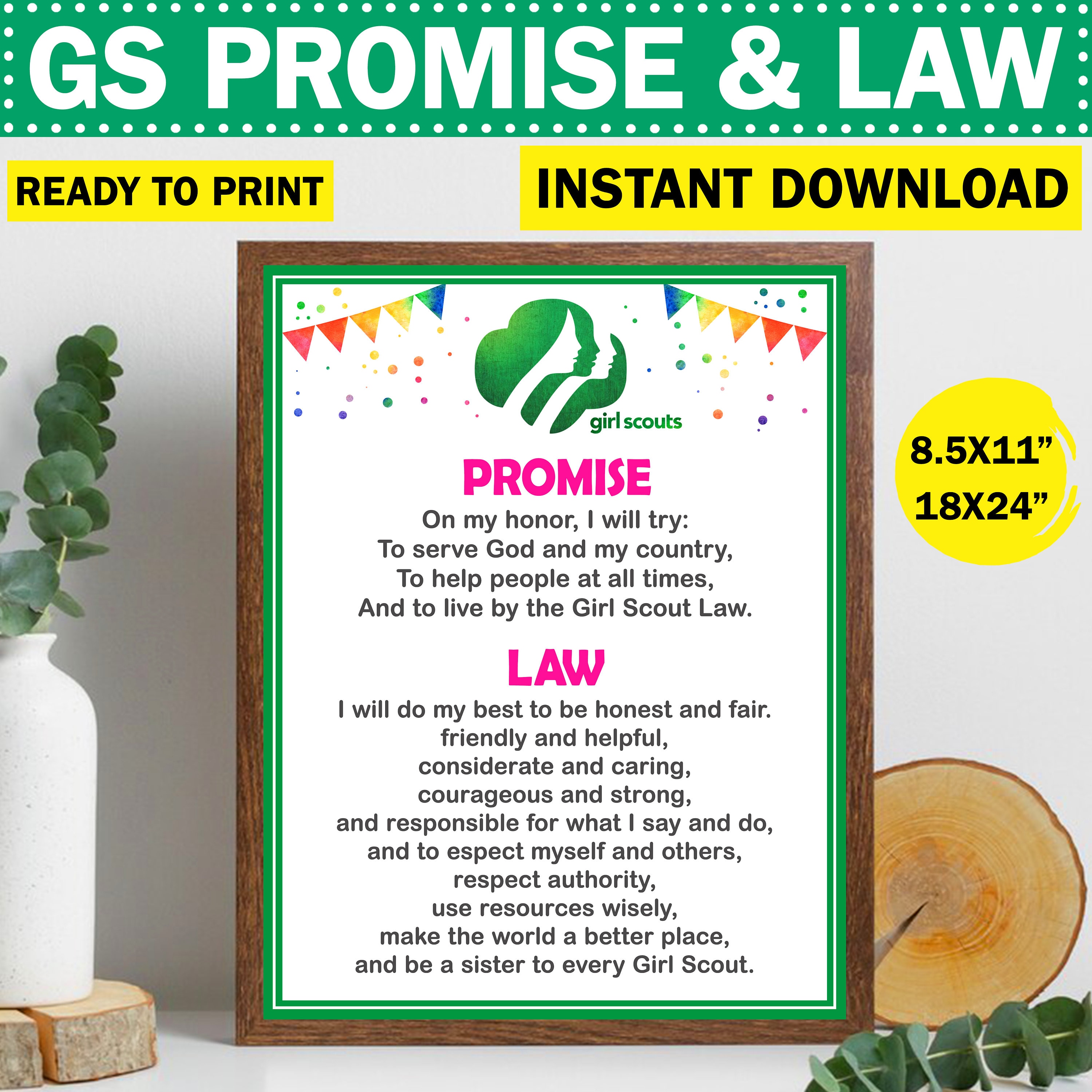 Girl Scout Promise and Law Poster for Troop Digital Wall Art PDF ...