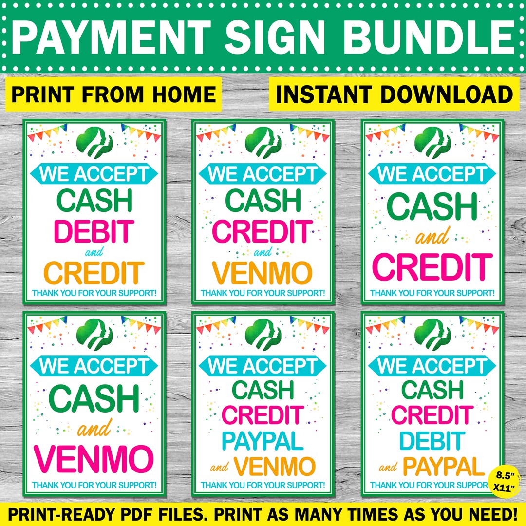 Girl Scout Cookie Booth Payment Accepted Sign Bundle Instant Digital ...