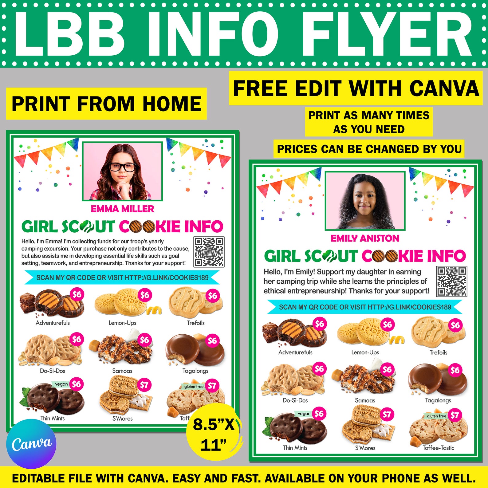 LBB Girl Scout Cookie Info Flyer Price List 2024 Cookie Menu Printable ...