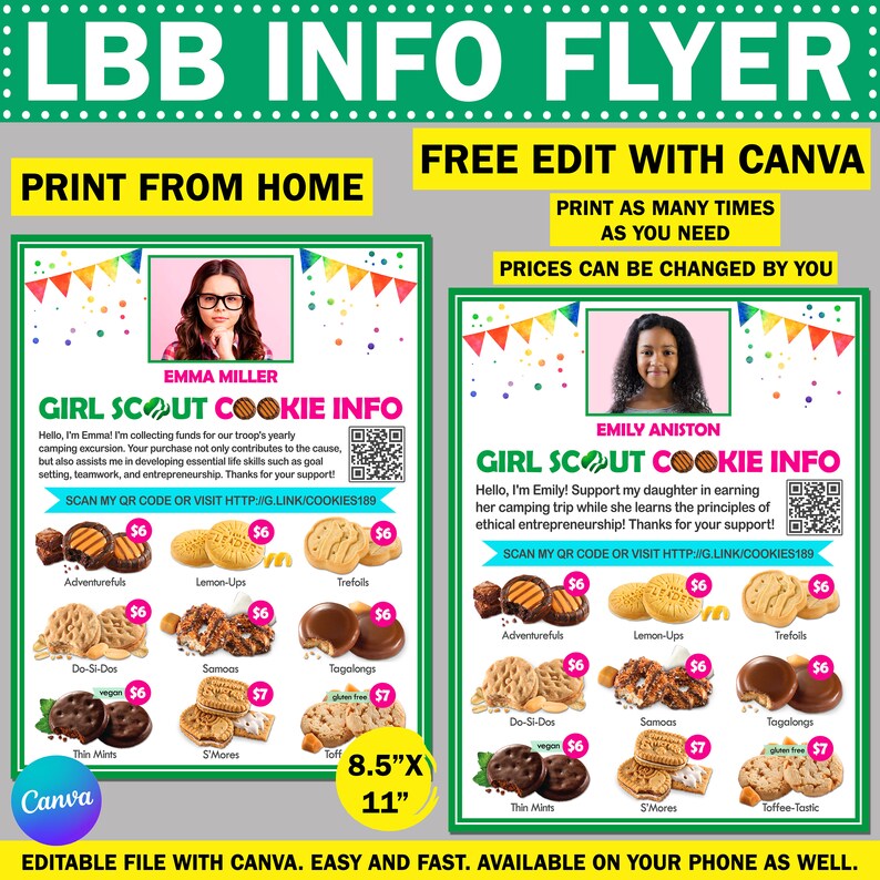 LBB Girl Scout Cookie Info Flyer Price List 2024 Cookie Menu Printable ...