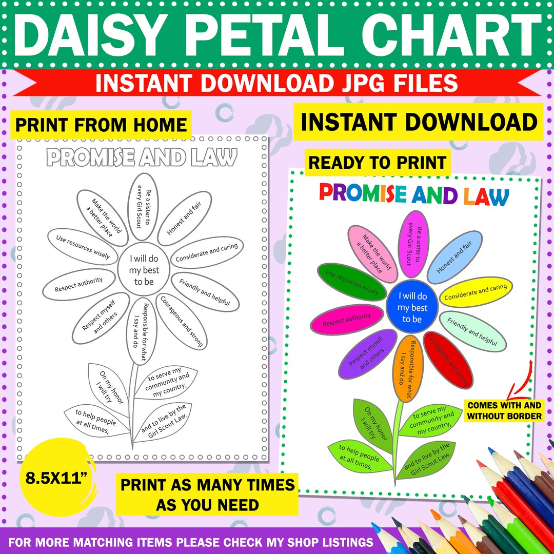 Girl Scout Promise & Law Daisy Petals Chart Coloring Page Troop Leader ...