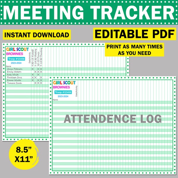 Girl Scout Attendance Sheet - Etsy